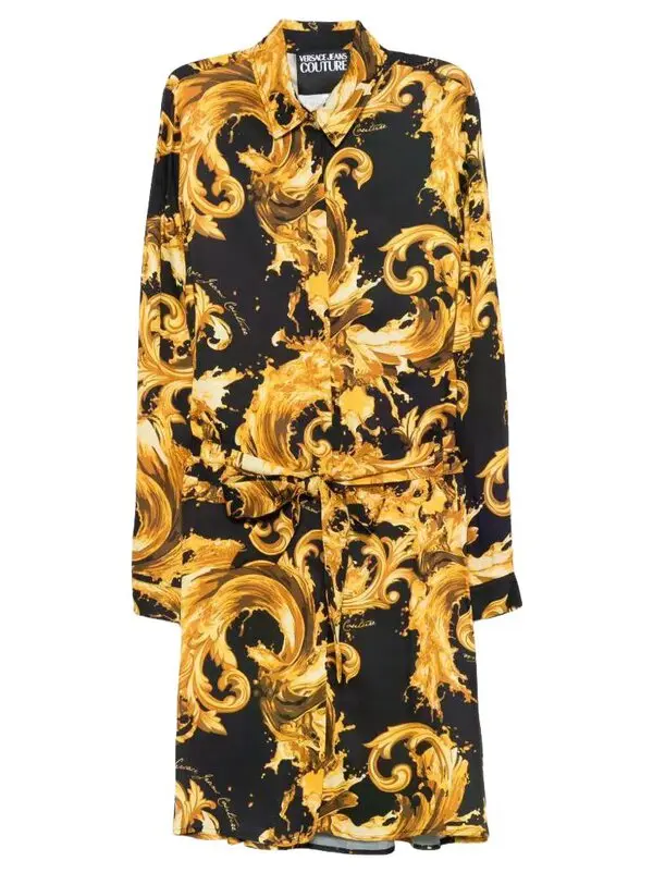 Versace Belted Printed Mini Dress - Gold