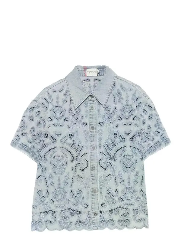 Alice + Olivia Floral Lace Button Shirt - Blue