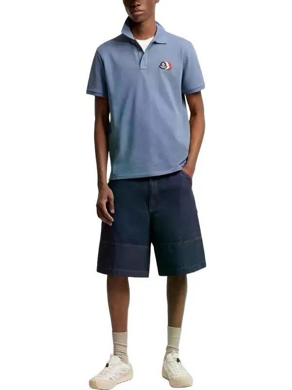 Moncler Logo Patch Cotton Piquet Polo Shirt - Blue