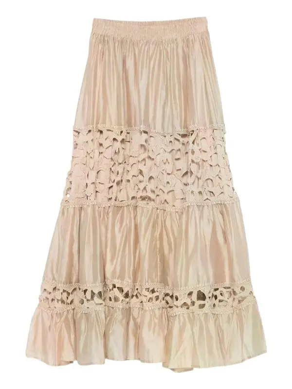 PAPER LACE Lace Tiered Skirt - Neutrals
