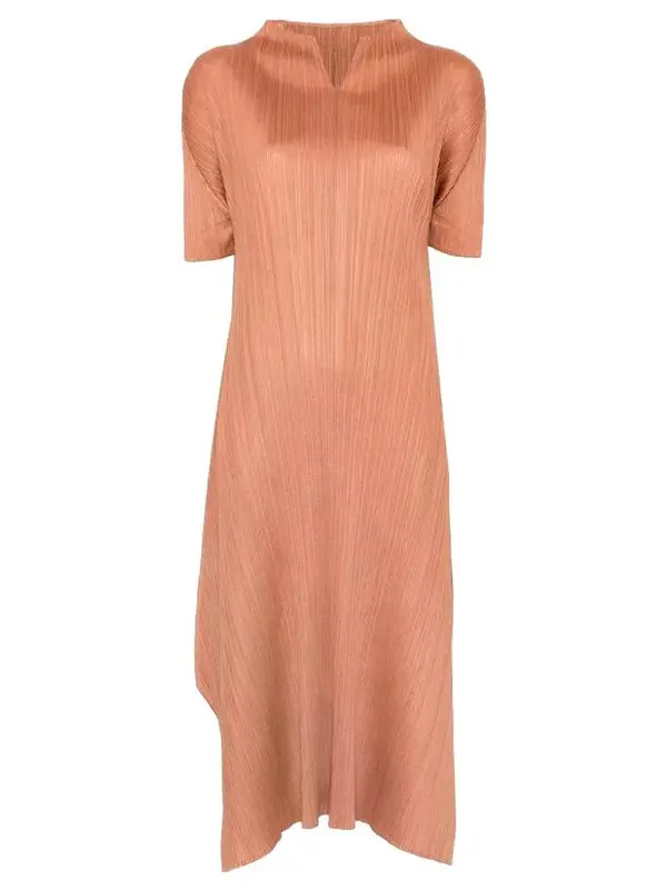 Issey Miyake March Pleated Midi Dress - Orange