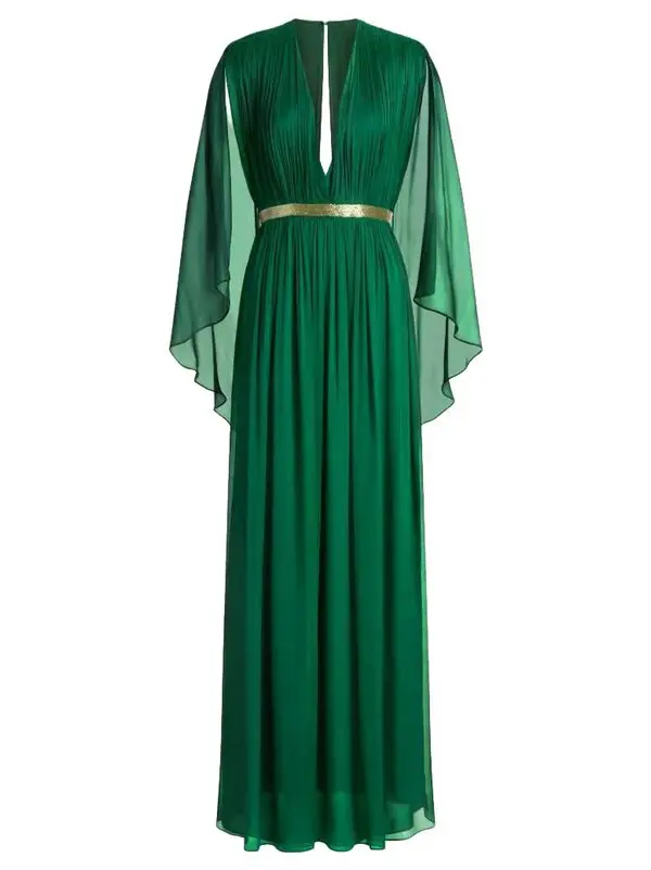 Alberta Ferretti Cape V-neck Dress - Green