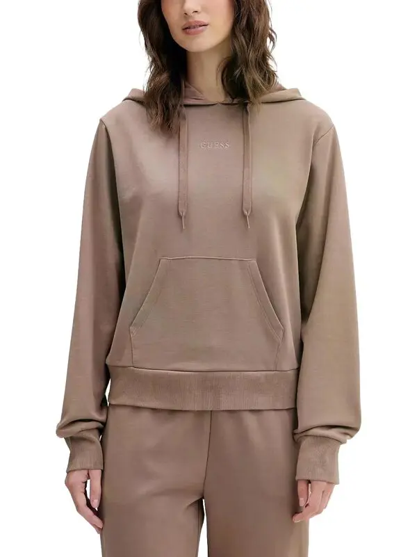 Guess Drawstring Cotton Hoodie - Brown