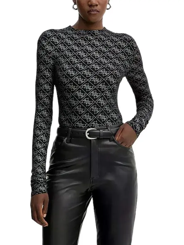 Guess Patterned Long-sleeve Bodysuit - Black