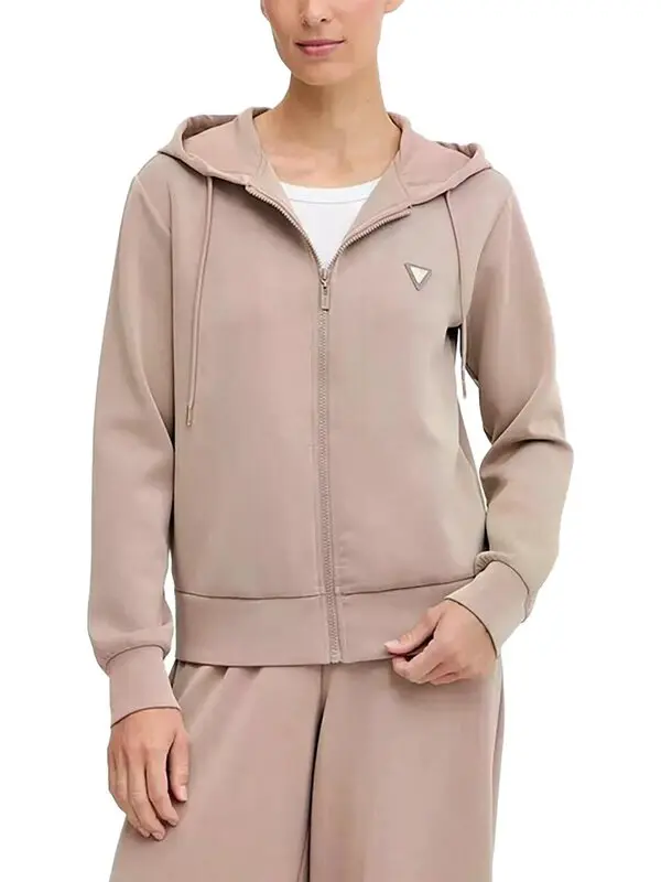 Guess Logo-plaque Zip-up Hoodie - Neutrals