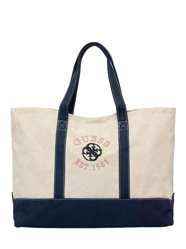 Guess Embroidered Panelled Tote Bag - Neutrals