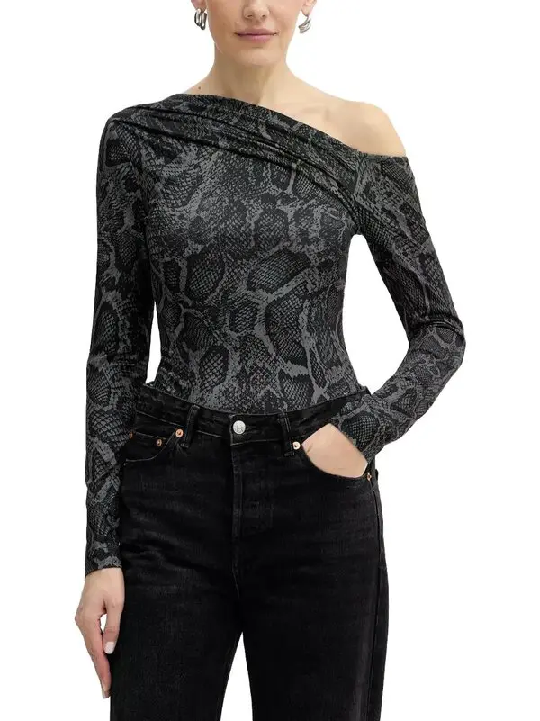 Guess Patterned One-shoulder Top - Black