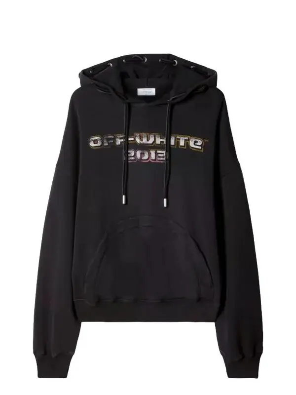 Off-White Printed Drawstring Hoodie - Black