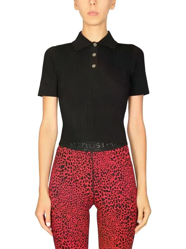 Michael Kors Logo Button Polo Top - Black