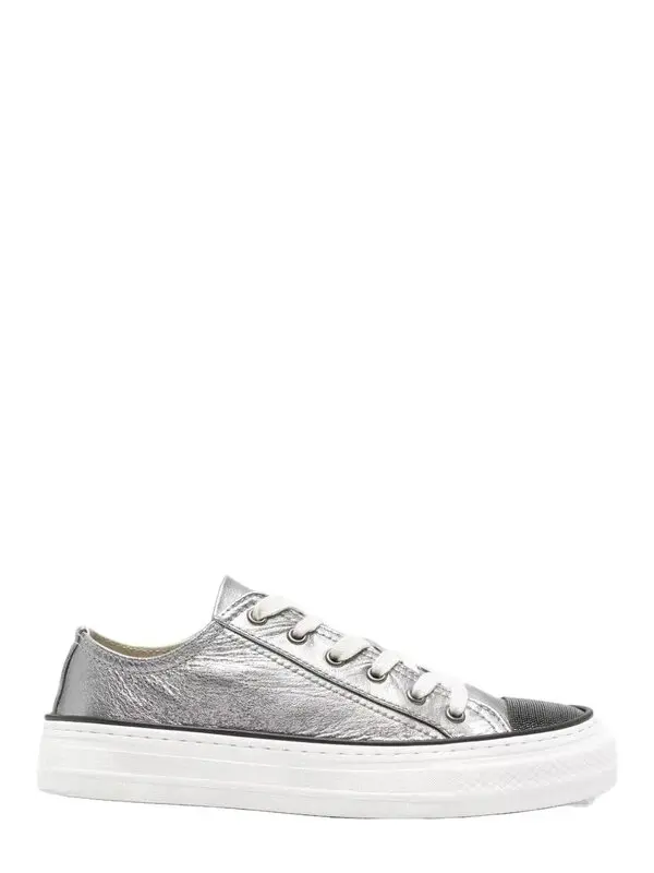 Brunello Cucinelli Metallic Lace-up Sneakers - Silver