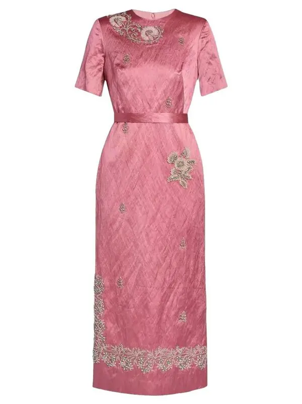 Erdem Floral-embroidered Belted Midi Dress - Pink