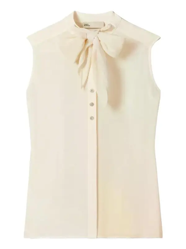 Tory Burch Sleeveless Bow Blouse - Neutrals
