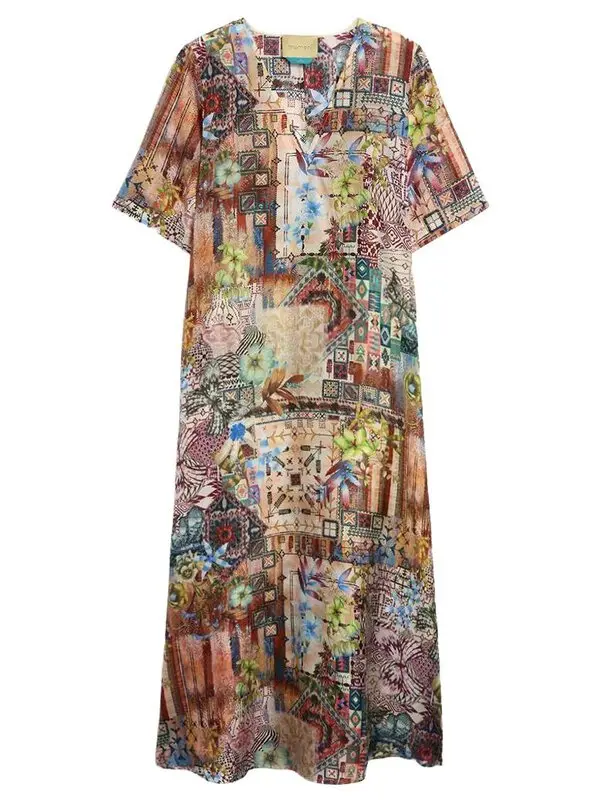 Momoni Printed V-neck Dress - Neutrals