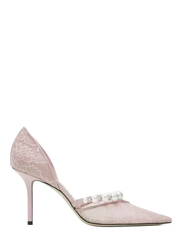 JIMMY CHOO Aurelie Lace-overlay Pumps With Pearl Embellishments - Pink