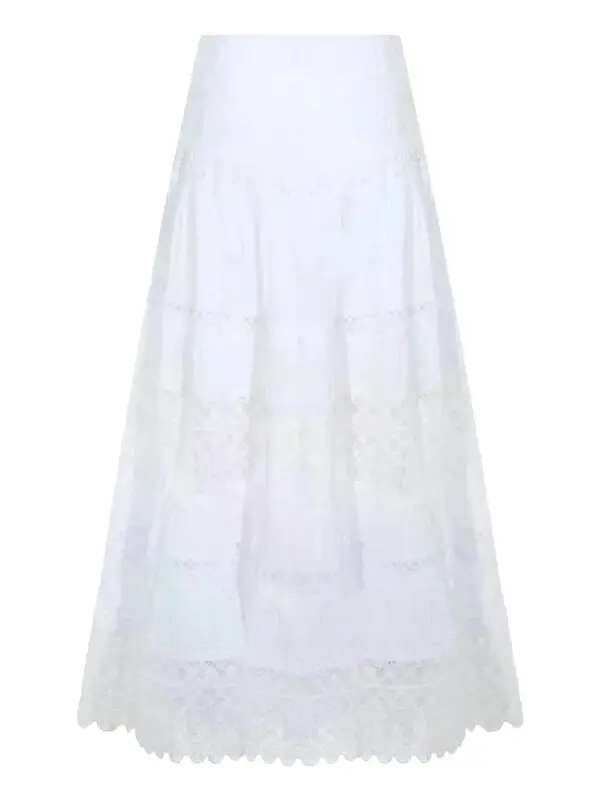 Charo Ruiz Ibiza Lace Tiered Maxi Skirt - White