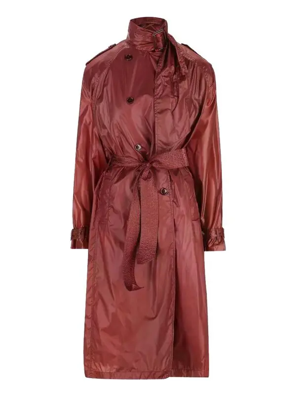 Saint Laurent Belted Waterproof Trench Coat - Red