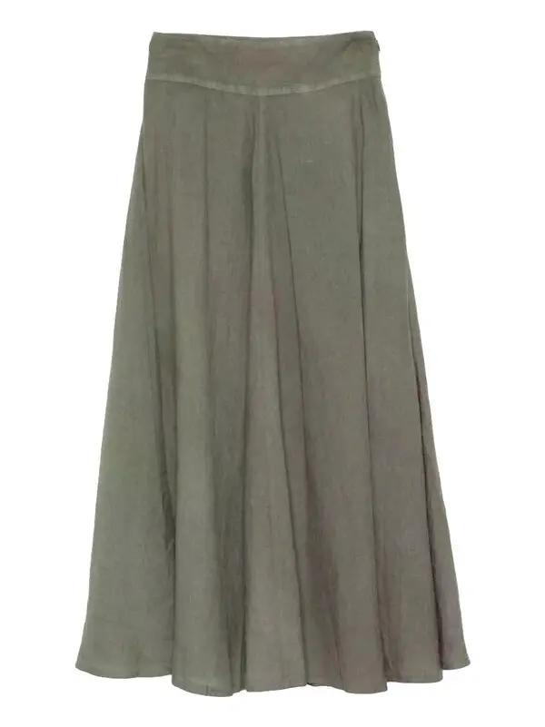 120% Lino Linen A-line Midi Skirt - Green