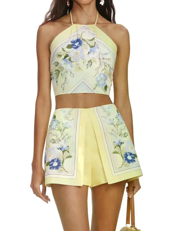 SELF-PORTRAIT Floral Print Shorts - Yellow
