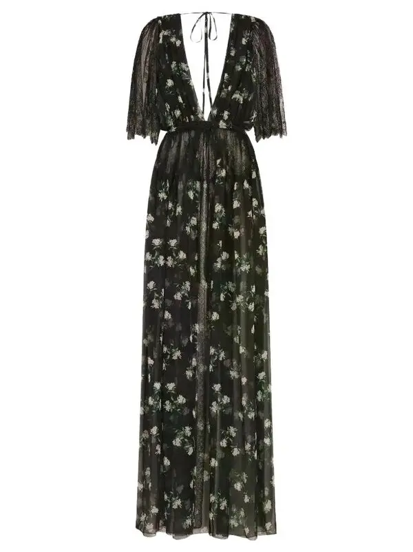 Dolce & Gabbana Lace-detail Floral-pattern Long Dress - Black