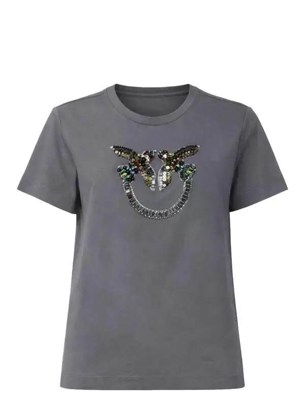 Pinko Quentin Embellished Cotton T-shirt - Grey