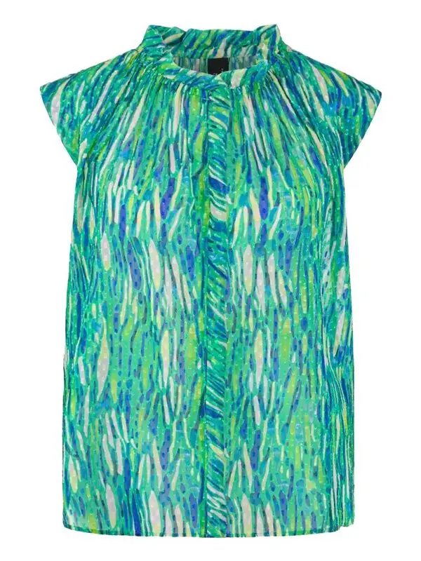 MARCCAIN Ruffled Printed Top - Green