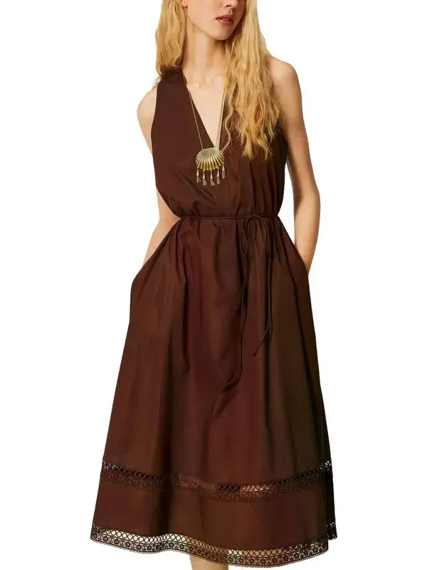 TWINSET V-neck Midi Dress With Embroidery Details - Brown