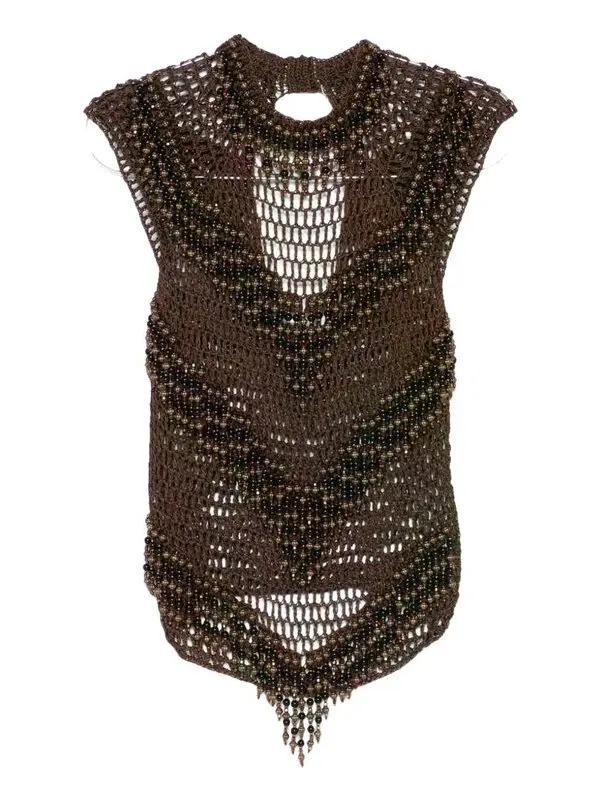 BLESS Beaded Crochet Top - Brown