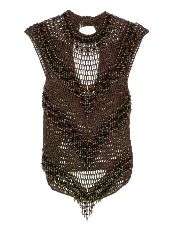 BLESS Beaded Crochet Top - Brown