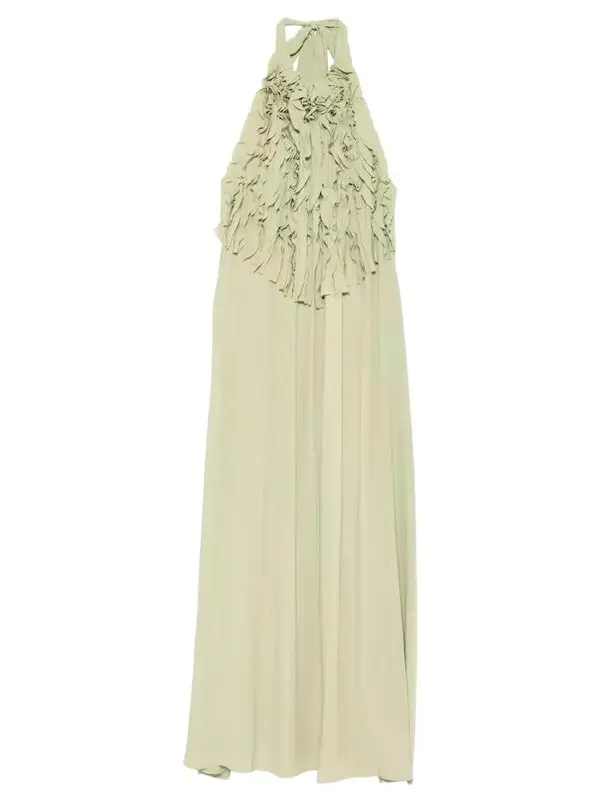 Sú Fringed Halterneck Maxi Dress - Green
