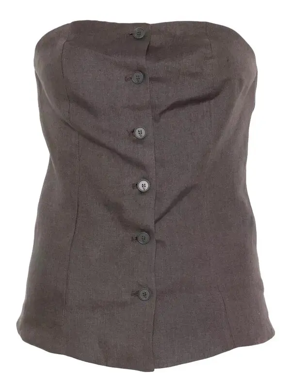 Sú Button Bandeau Top - Brown