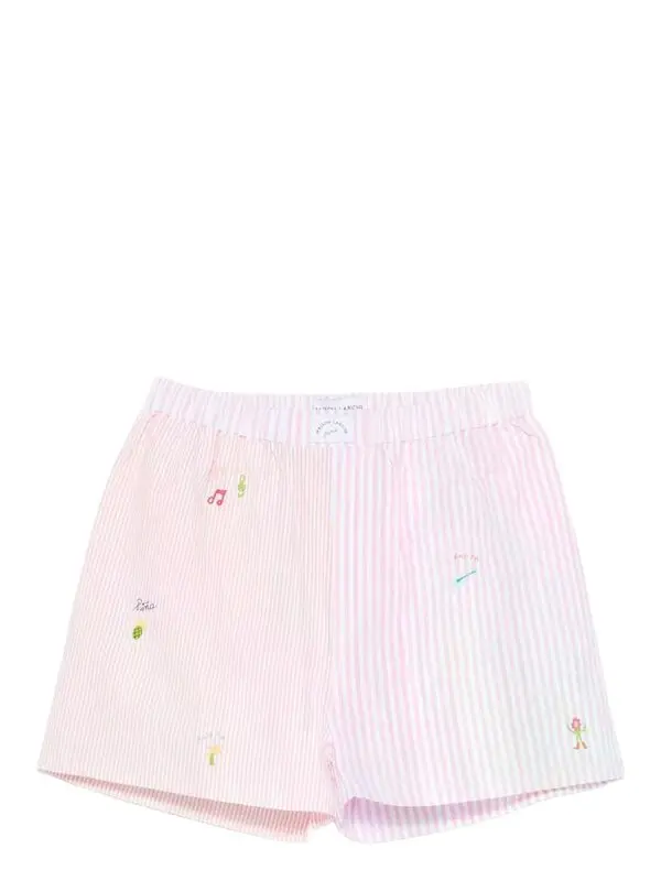 Maison Labiche Striped Embroidery Shorts - Pink