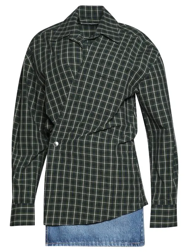 Alexander Wang Denim And Plaid Wrap Mini Dress - Green