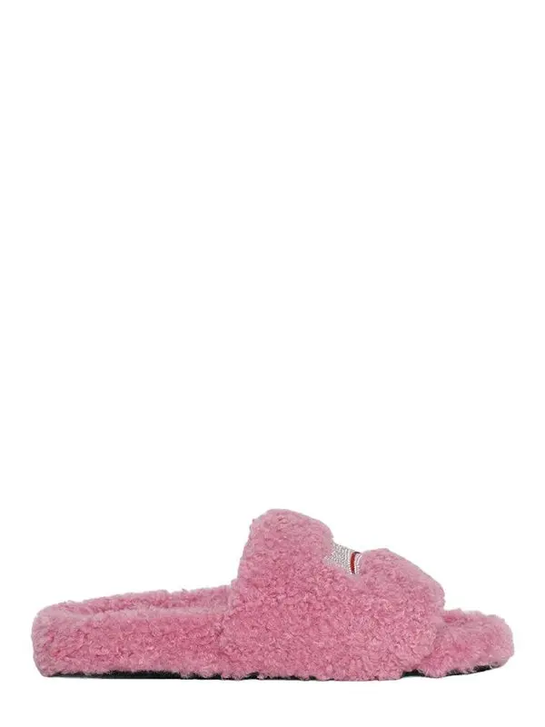 Balenciaga Furry Slide Open Mule With Crystal - Pink