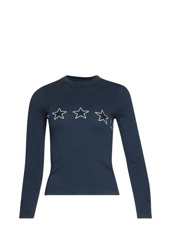 Balenciaga Long Sleeve Fitted Top With Artwork - Navy