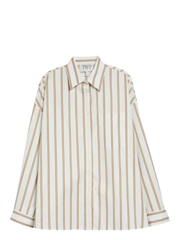 TWP Stripe Cotton Button-up Shirt - White/khaki