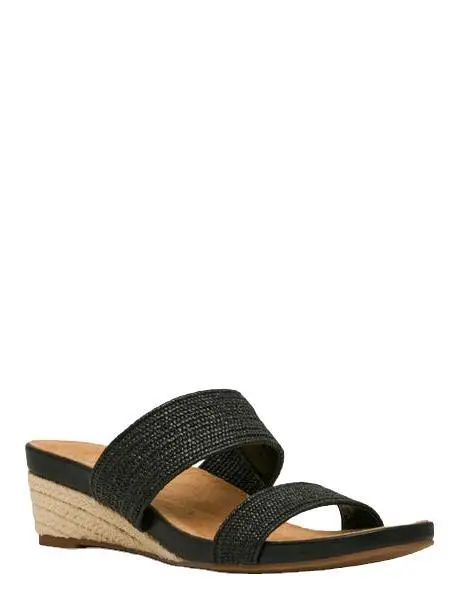Anne Klein Wedge Sandal - Black Raffia