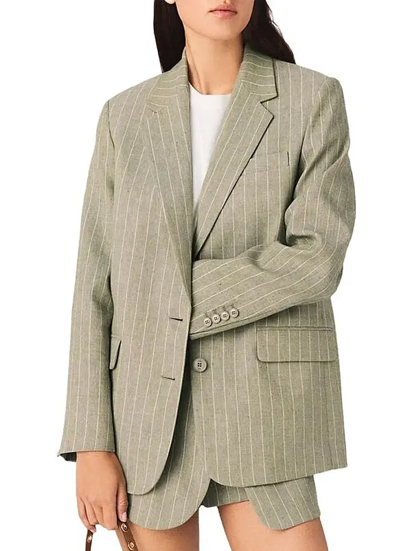 Maje Pinstriped Suit Jacket - Khaki