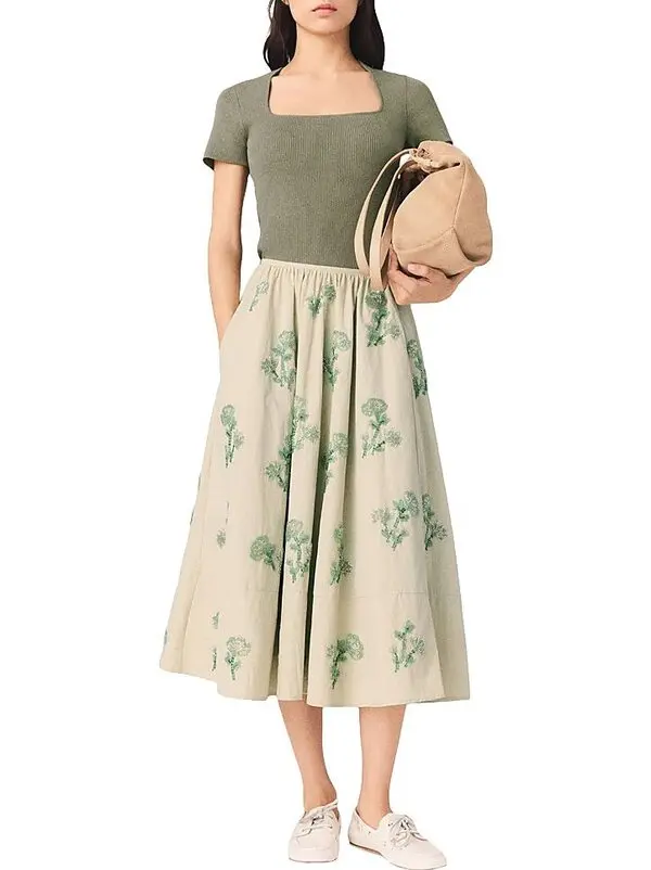 Maje Embroidered Technical Skirt - Beige