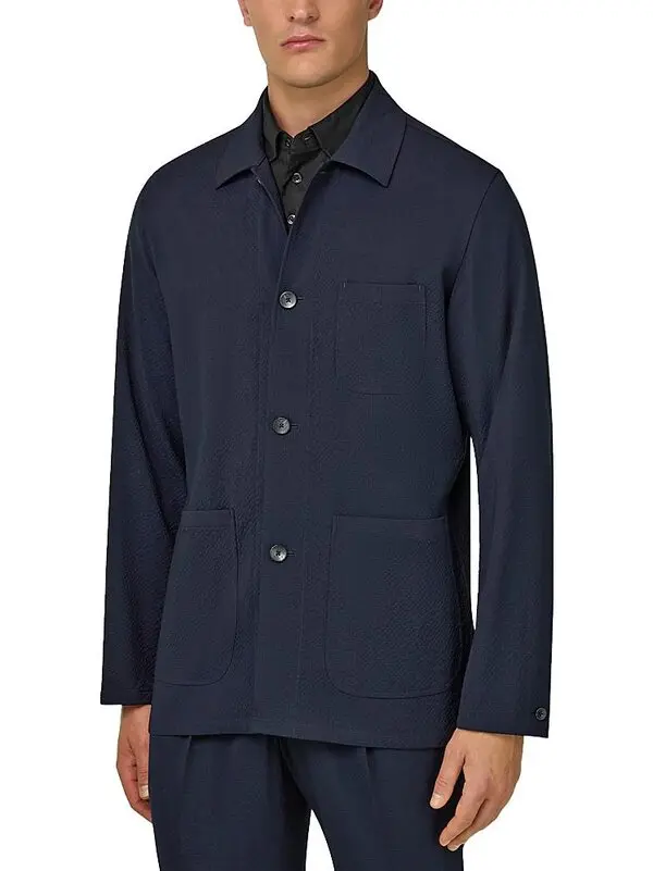 Boggi Milano Regular Fit Seersucker Shirt Jacket - Navy Blue