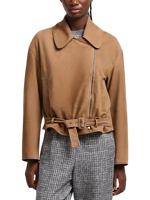 Emporio Armani Nubuck Leather Biker Jacket - Warm Beige