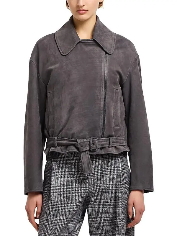 Emporio Armani Nubuck Leather Biker Jacket - Dark Grey Shade