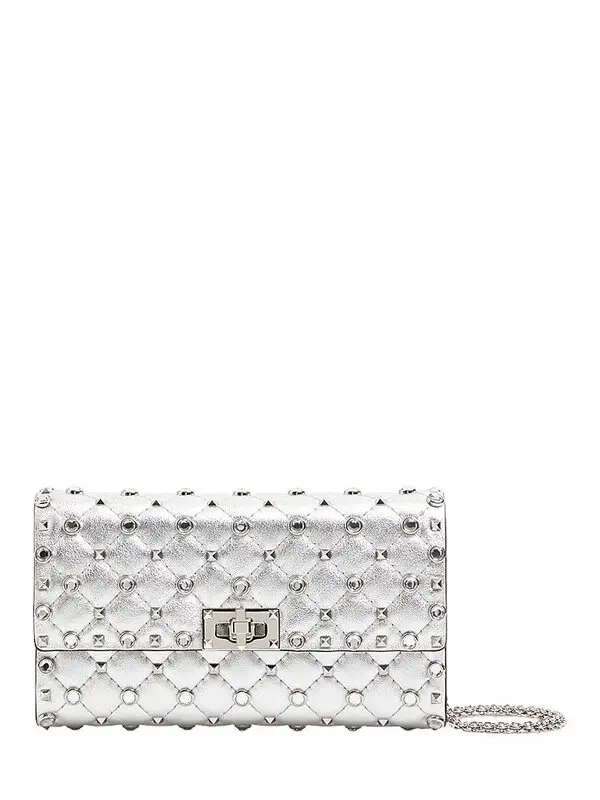 Valentino Garavani Rockstud Spike Chain Quilted Leather Crossbody Bag - Silver