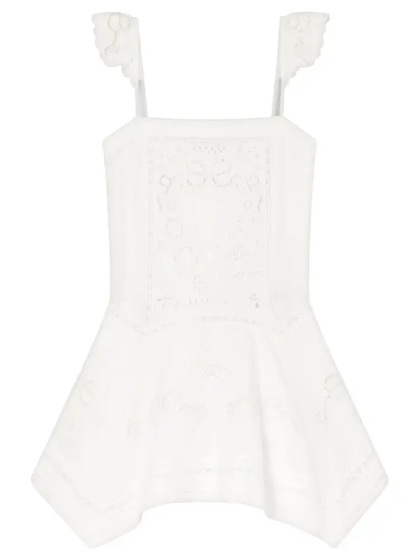 SELF-PORTRAIT Asymmetric Embroidered Linen And Cotton-blend Midi Dress - White
