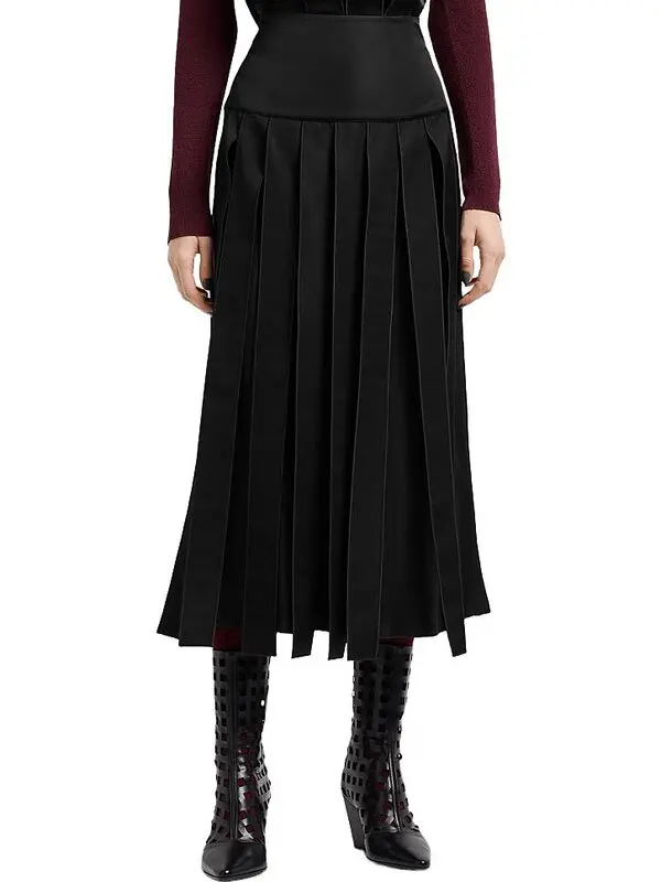 Emporio Armani Satin Fringe Midi Skirt - Black