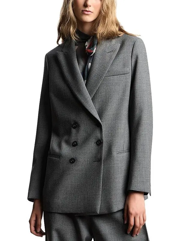 Emporio Armani Mouline Crepe Wool Double Breasted Blazer - Medium Grey Melange