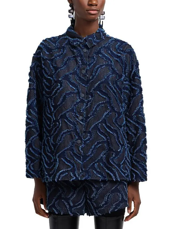 Emporio Armani Fringe Embossed Blouson Denim Jacket - Fringe Dark Denim