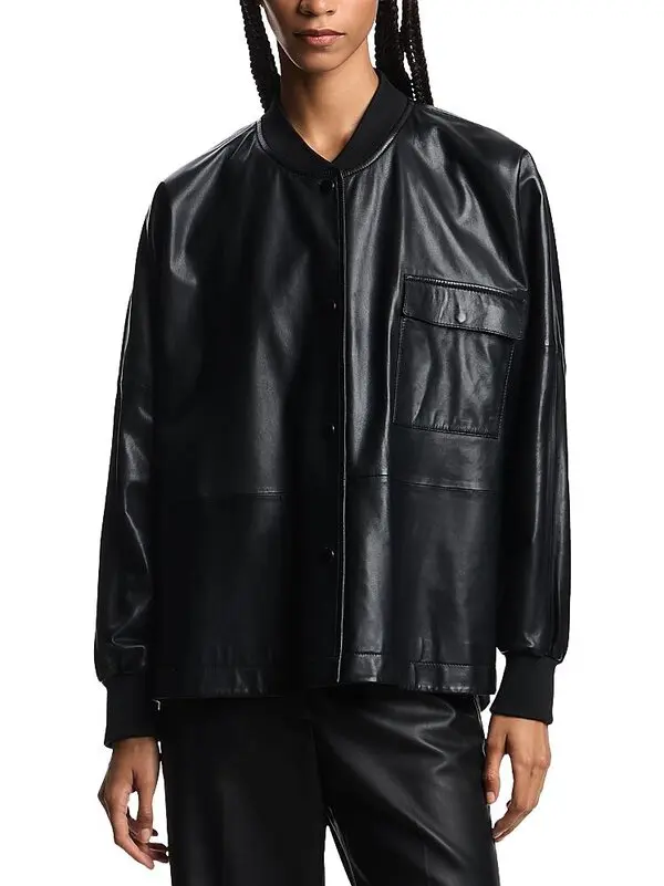 Emporio Armani Leather Bomber Jacket - Black Beauty