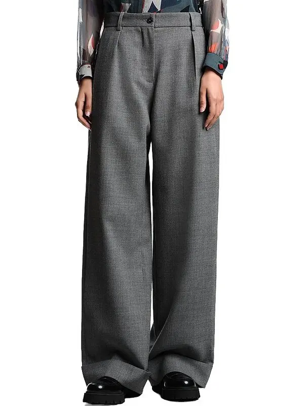 Emporio Armani Mouline Crepe Wool Trousers - Medium Grey Melange