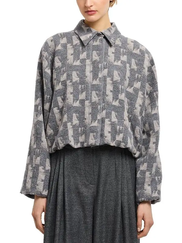 Emporio Armani Geometric Jacquard Bubble Hem Jacket - Grey/putty