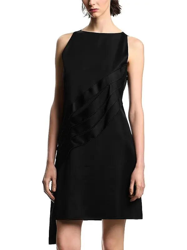 Emporio Armani Satin Fringe Mini Dress - Black